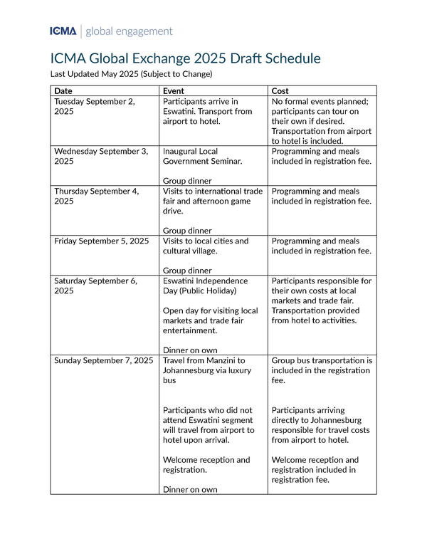 ICMA Global Exchange 2025 Draft Schedule | icma.org